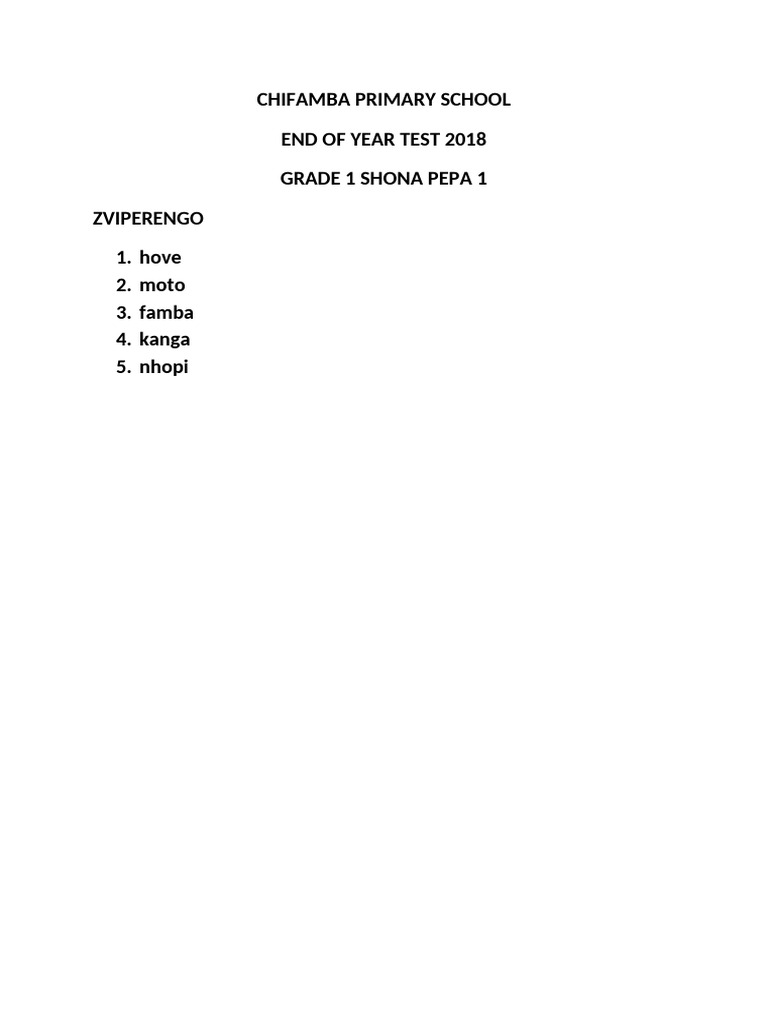 2018 Grade 1 Shona P 1 | PDF