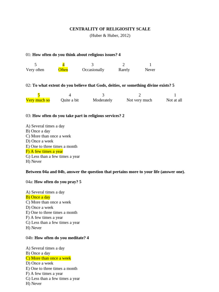 Centrality of Religiosity Scale | PDF | Afterlife | Religious Belief ...