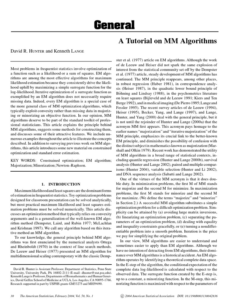 A Tutorial On MM Algorithms | PDF | Mathematical Optimization | Loss ... A Tutorial On MM Algorithms | PDF | Mathematical Optimization | Loss ...