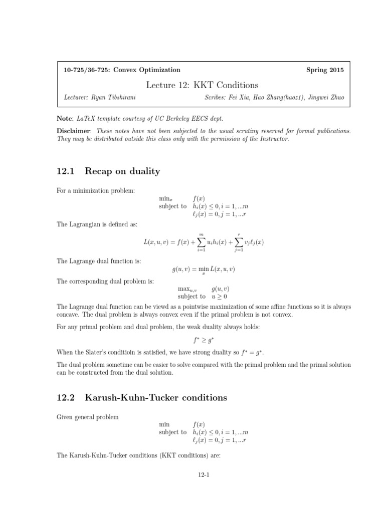 KKT Conditions | PDF | Mathematics Of Computing | Systems Analysis