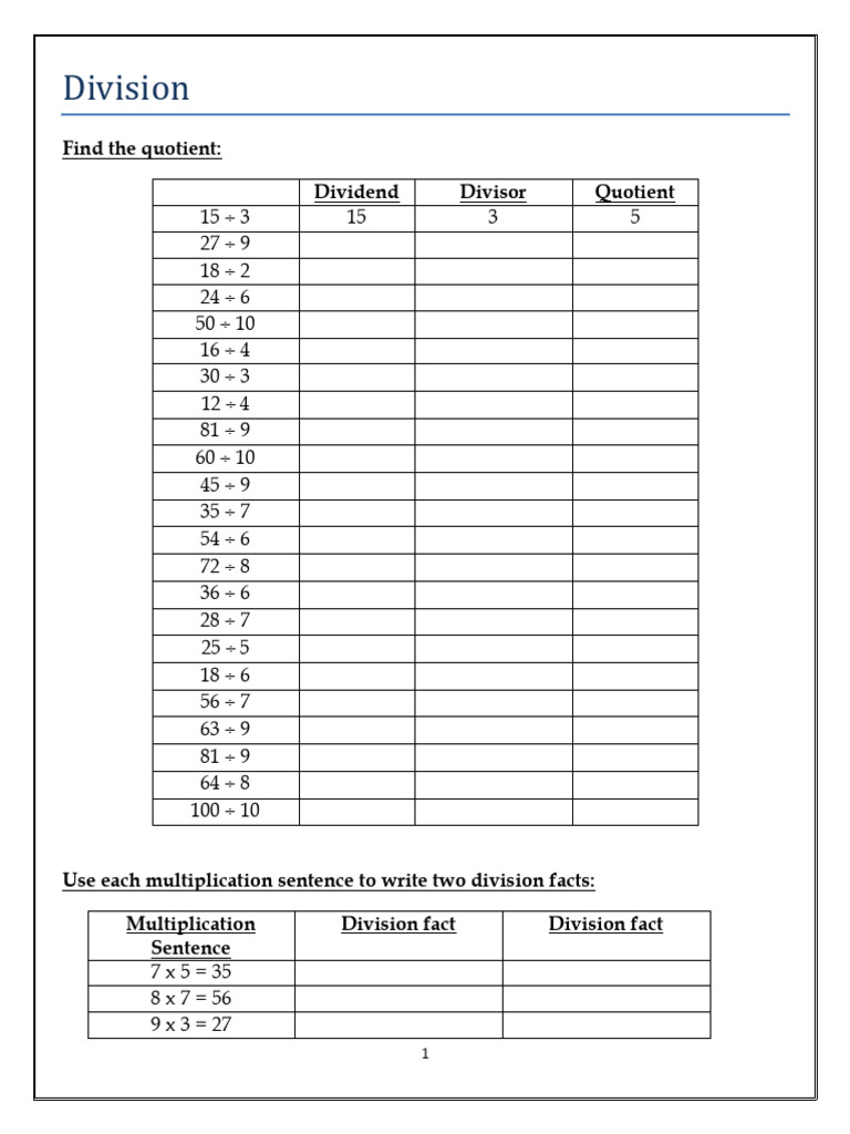 STD 3 - CT 3 - Division, Billing & Prepositions | PDF | Division (Mathematics) | Arithmetic