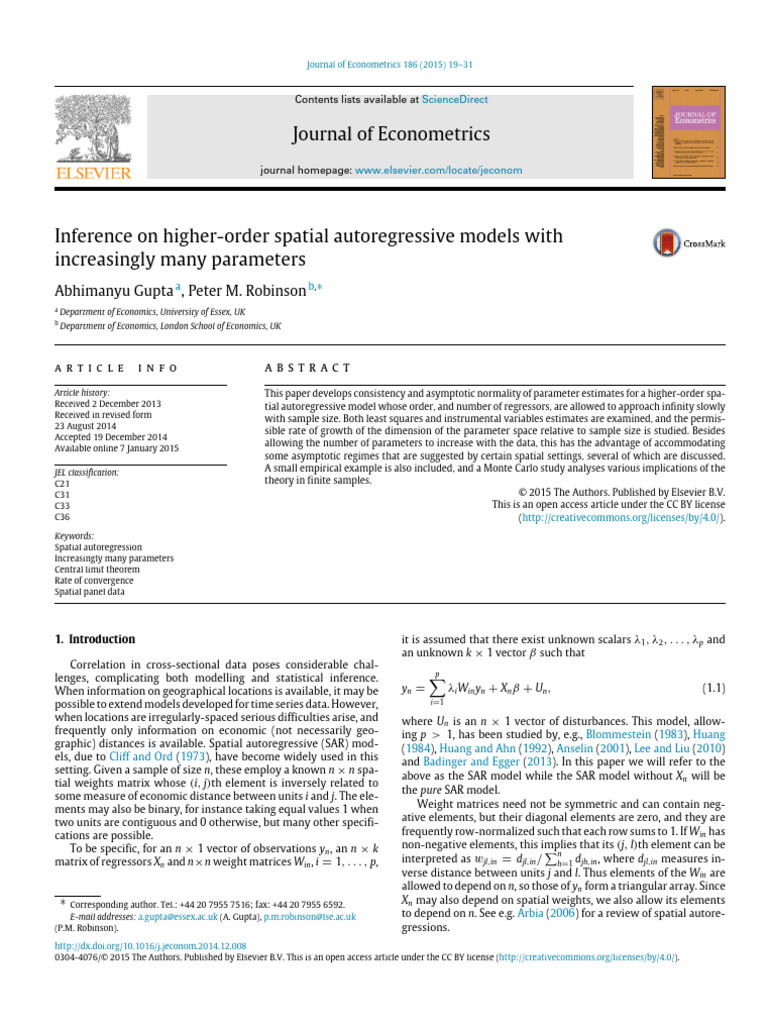 Inference On Higher Order Spatial Autoregressive Models With Increasingly Many Parameters Pdf