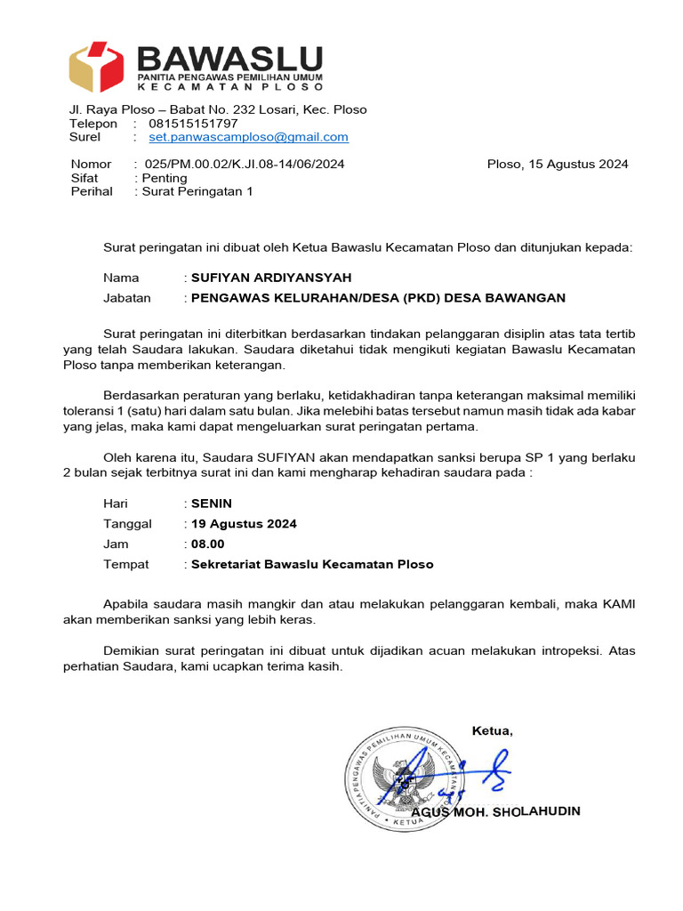 Contoh-Surat-Peringatan-Karyawan-Teguran | PDF