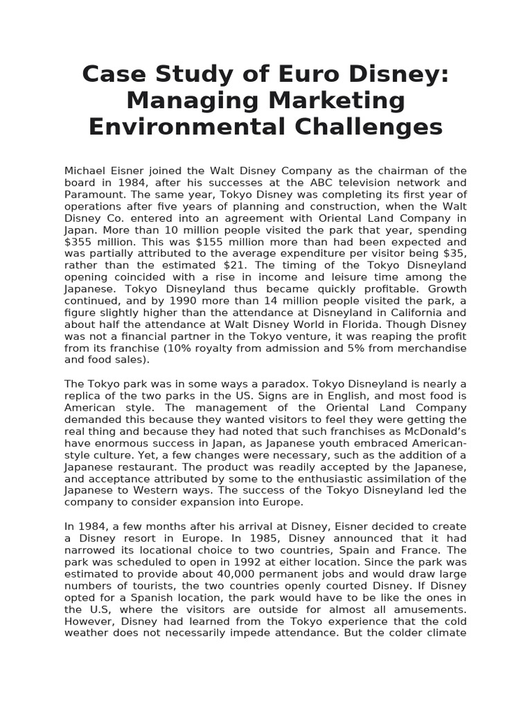 Marketing Environment Case Study of Euro Disney | PDF | The Walt Disney ...
