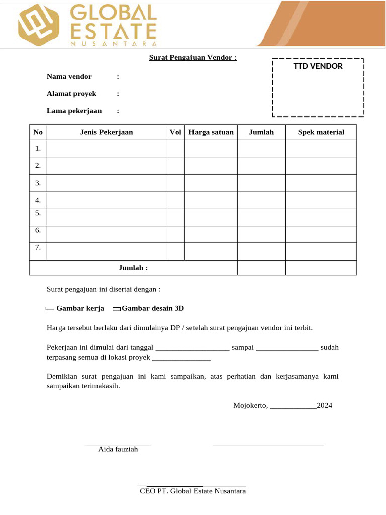 Surat Pengajuan Vendor | PDF