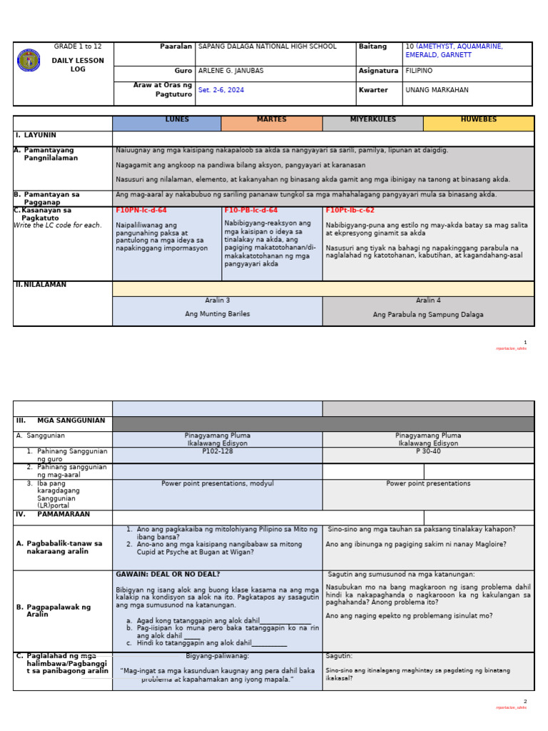 DLL Fil10 - Week 4 | PDF
