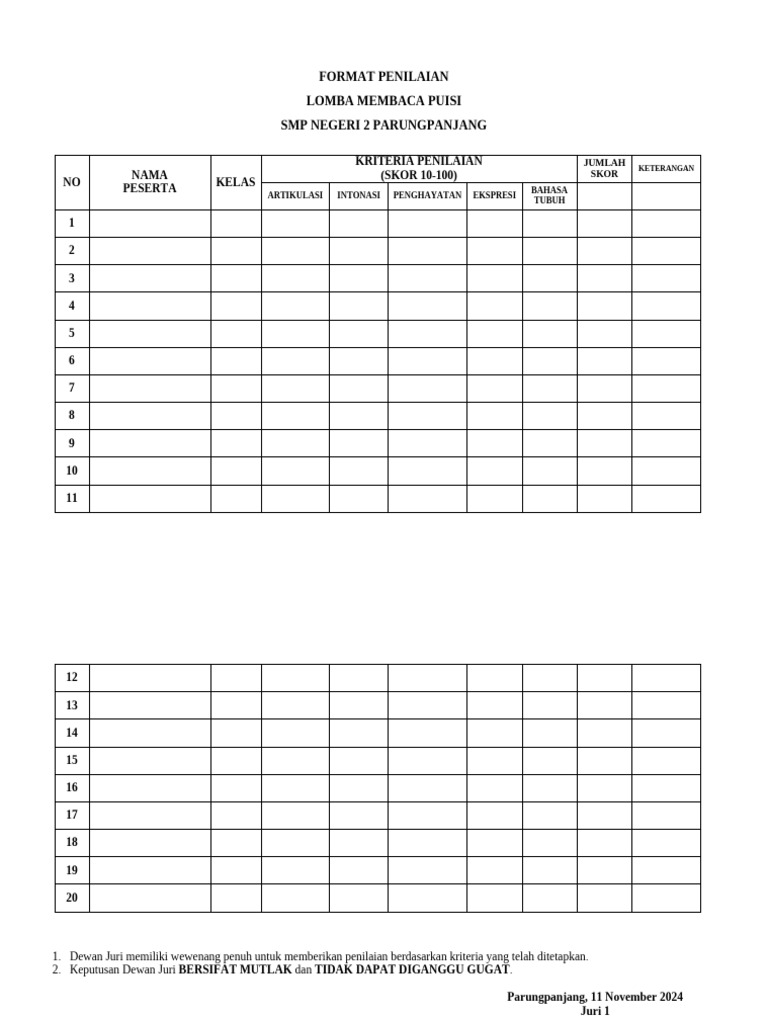 Format Penilaian Puisi | PDF
