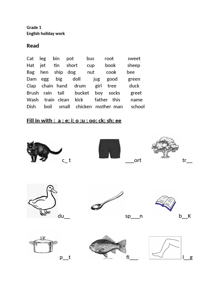 Grade 1 English Holiday | PDF