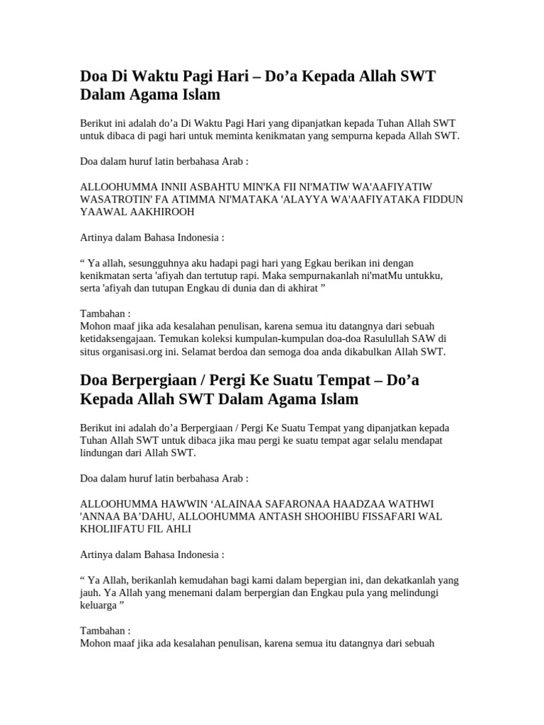 Doa Di Waktu Pagi Hari | PDF