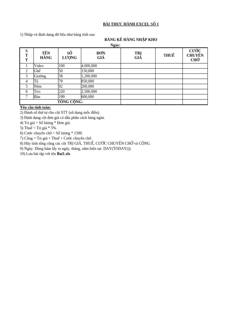 Bai Thuc Hanh Excel 12-8 | PDF