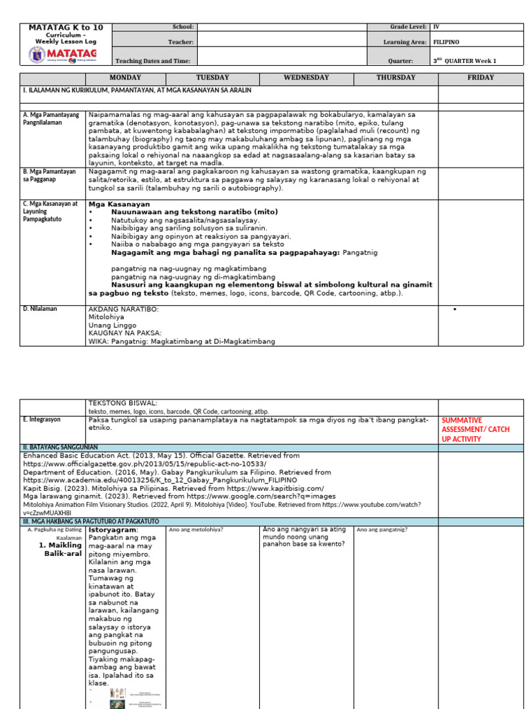 DLL - Filipino 4 - Q3 W1 Final | PDF
