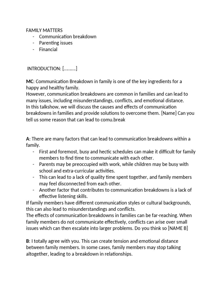 KỊCH BẢN FAMILY MATTERS | PDF | Parenting | Communication