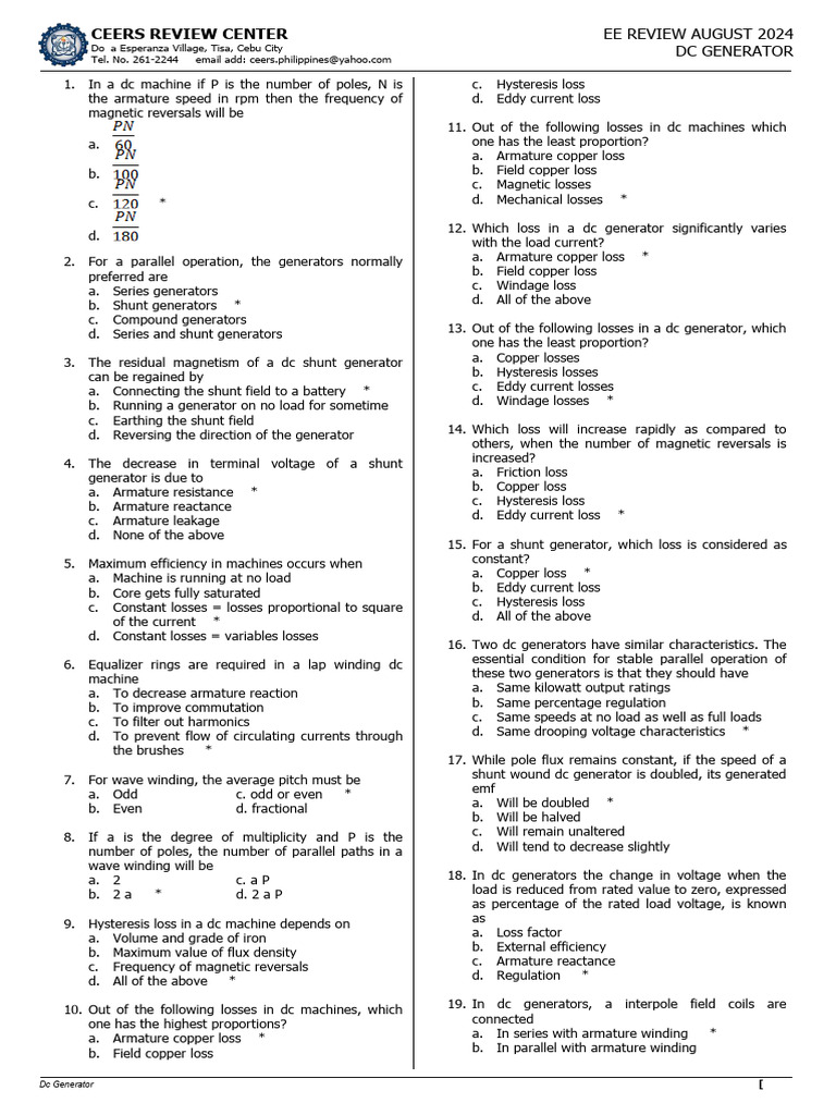 DC Generator With Solution | PDF | Electric Generator | Physical Quantities