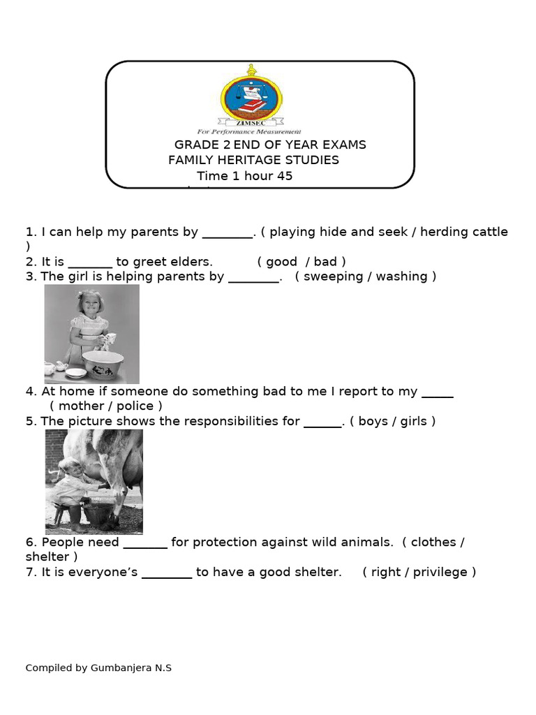 Grade 2 Family Heritage Exam Paper | PDF