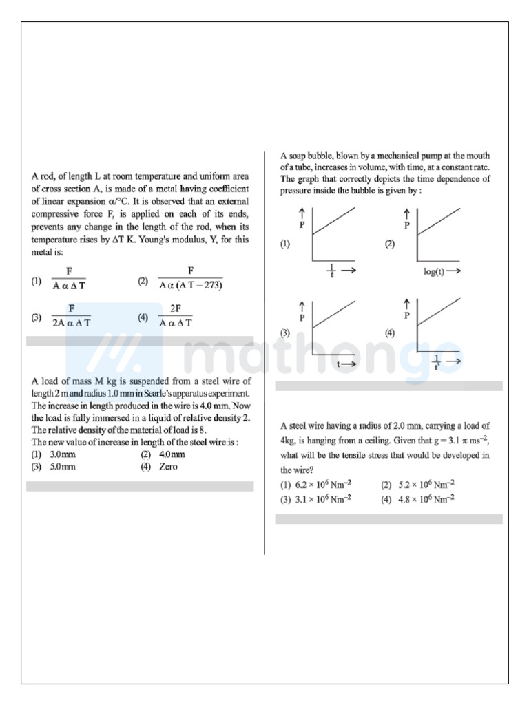 JEE Mains 2019: Properties of Matter Q&A | PDF