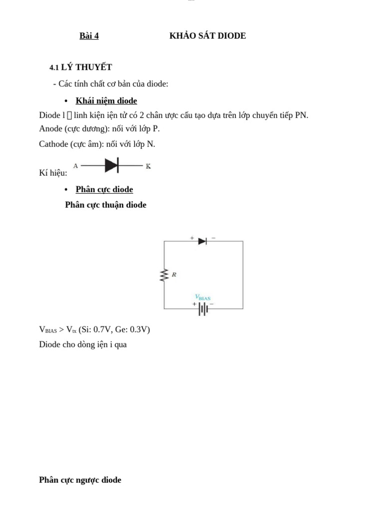 Bao Cao Thuc Hanh Mon Ky Thuat Dien Tu Bai Khao Sat Diode Dai Hoc Bach 6106 | PDF