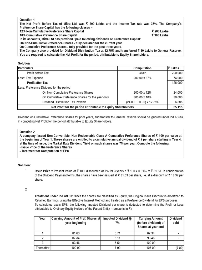 CA Aditya Kulkarni Ind AS 33 1649645335 | PDF | Dividend | Preferred Stock