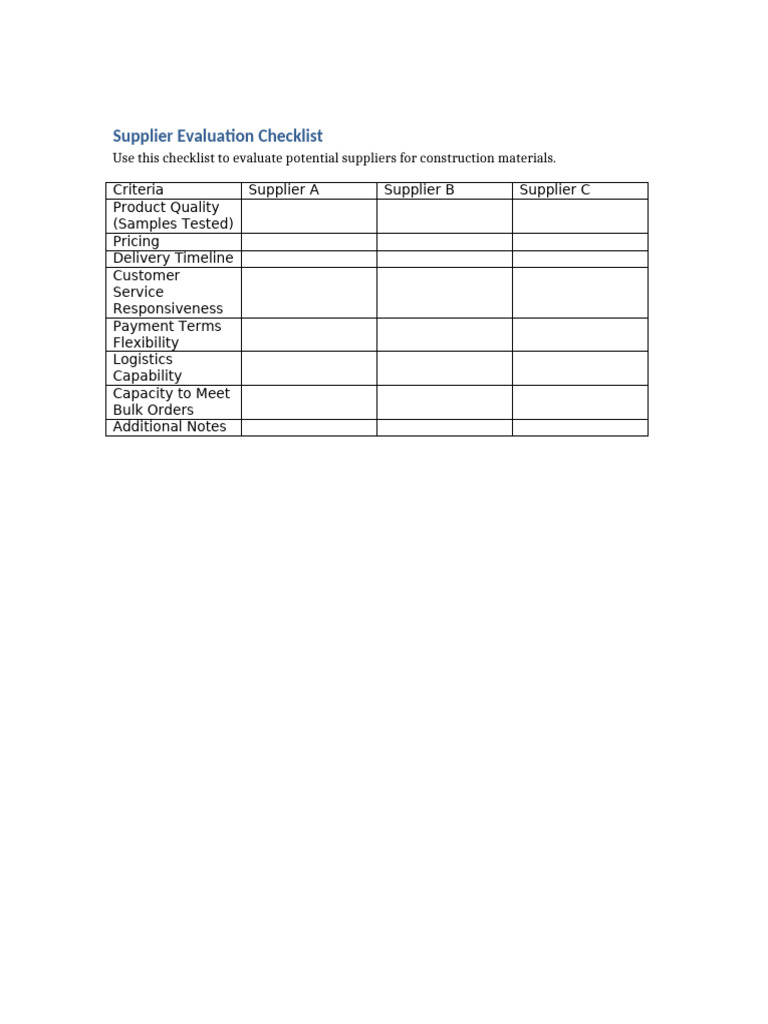 Bulk Supplier Evaluation Checklist | PDF