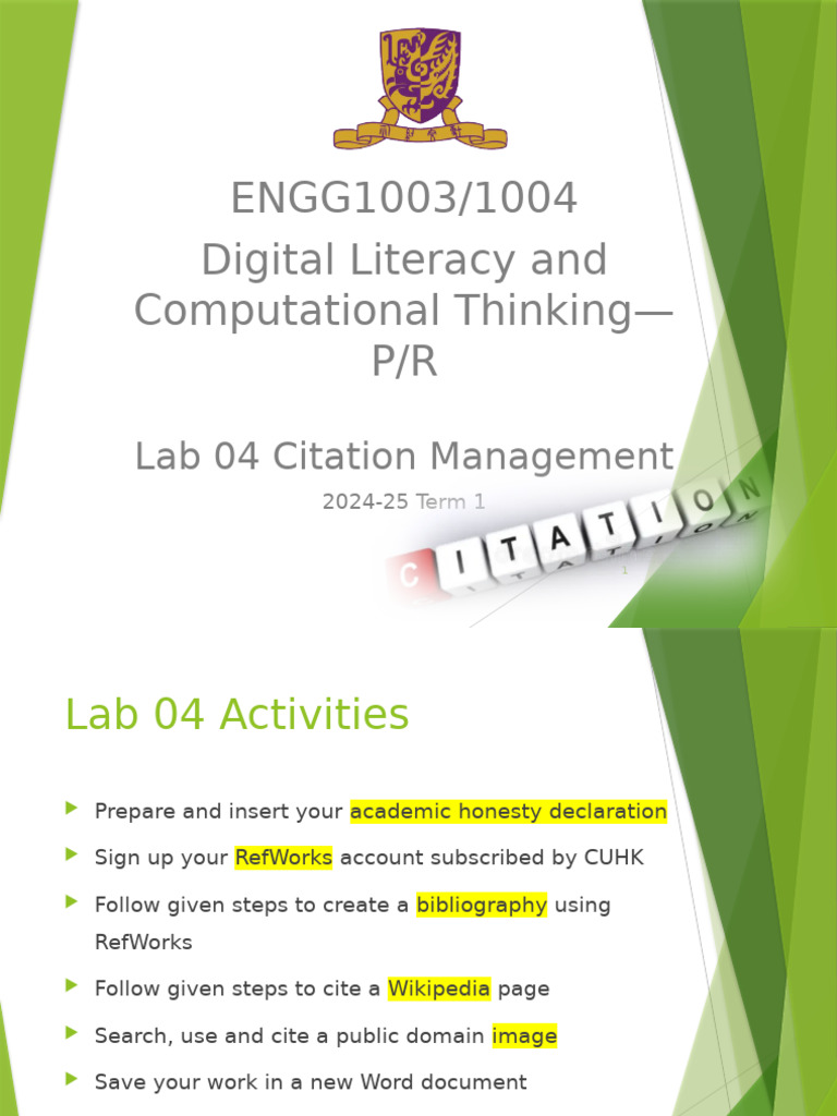 ENGG1003 Lab04 CitationManagement | PDF | Creative Commons License | Microsoft Word