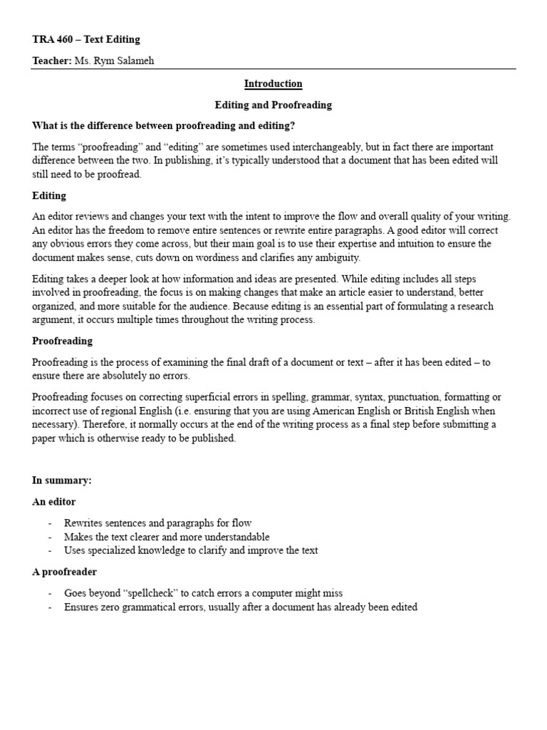 TRA 460 - Introduction | PDF