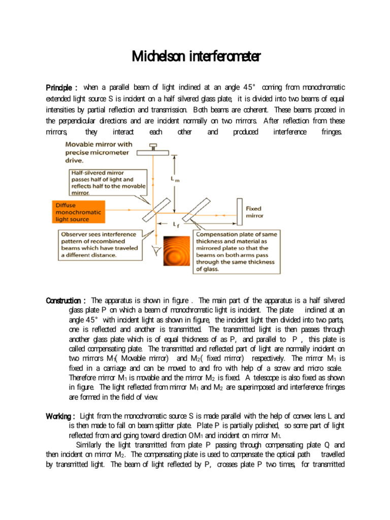 BSC IC IV Michelson - Interferometer | PDF