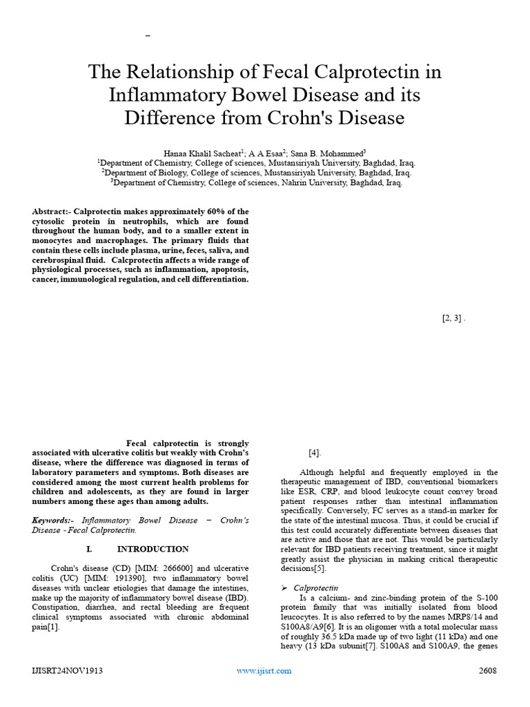 The Relationship of Fecal Calprotectin in Inflammatory Bowel Disease ...