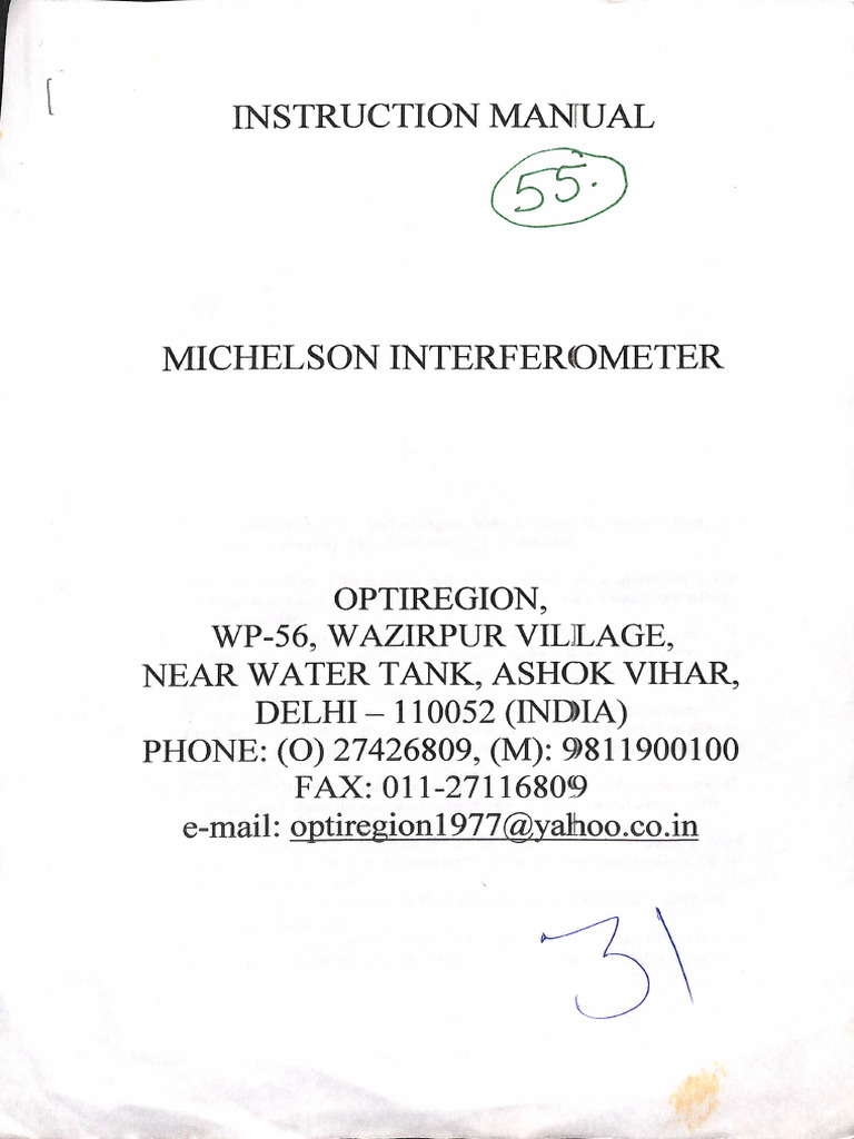 Michelson Interferometer | PDF | Interferometry | Mirror