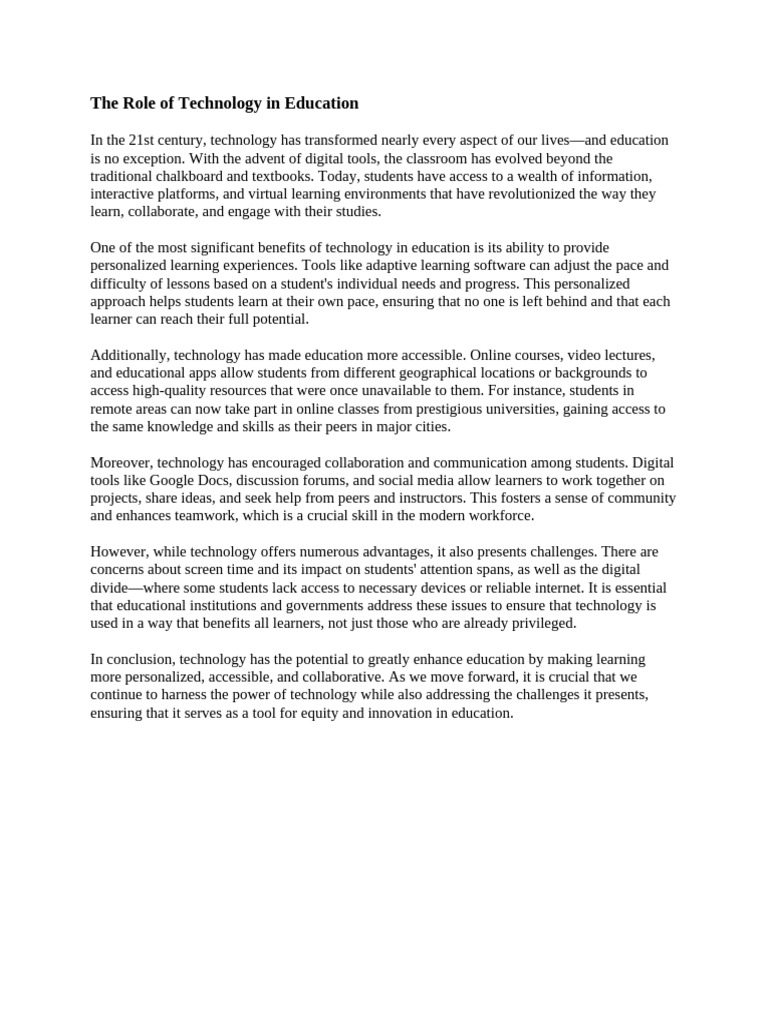 The Role of Technology in Education | PDF