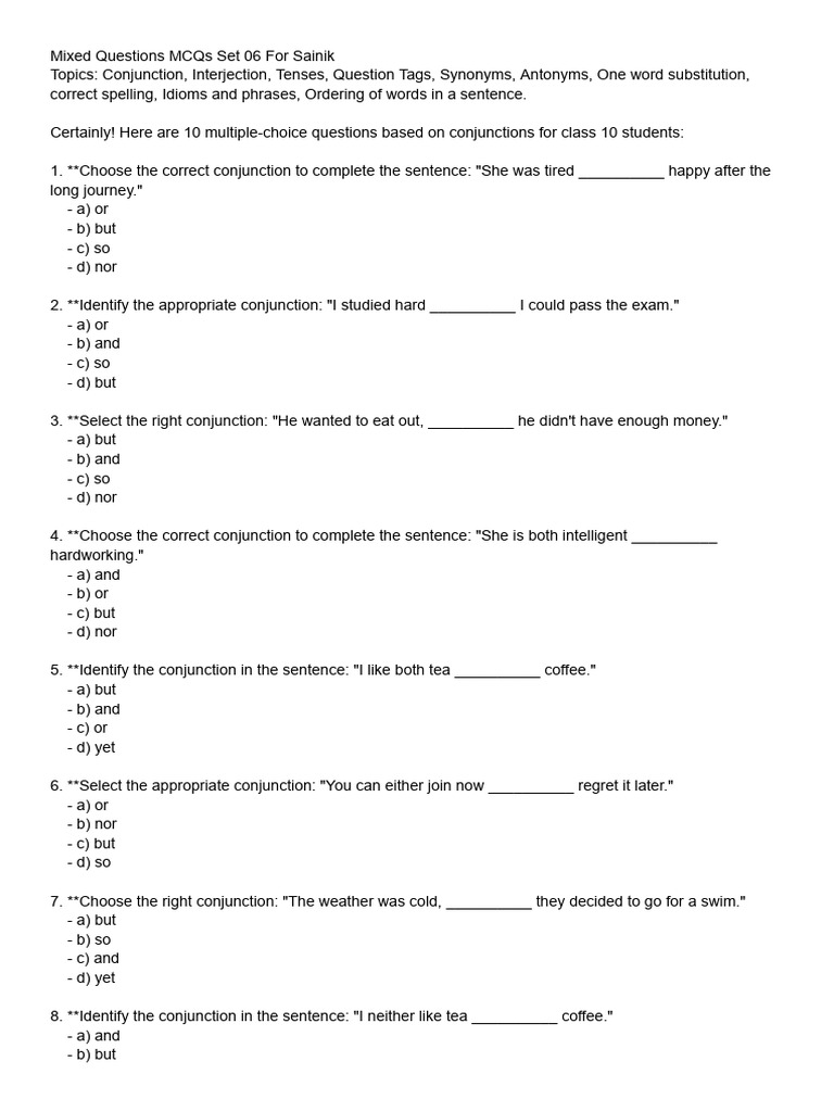 Mixed Questions MCQs Set 06 For Sainik | PDF | Idiom | Multiple Choice