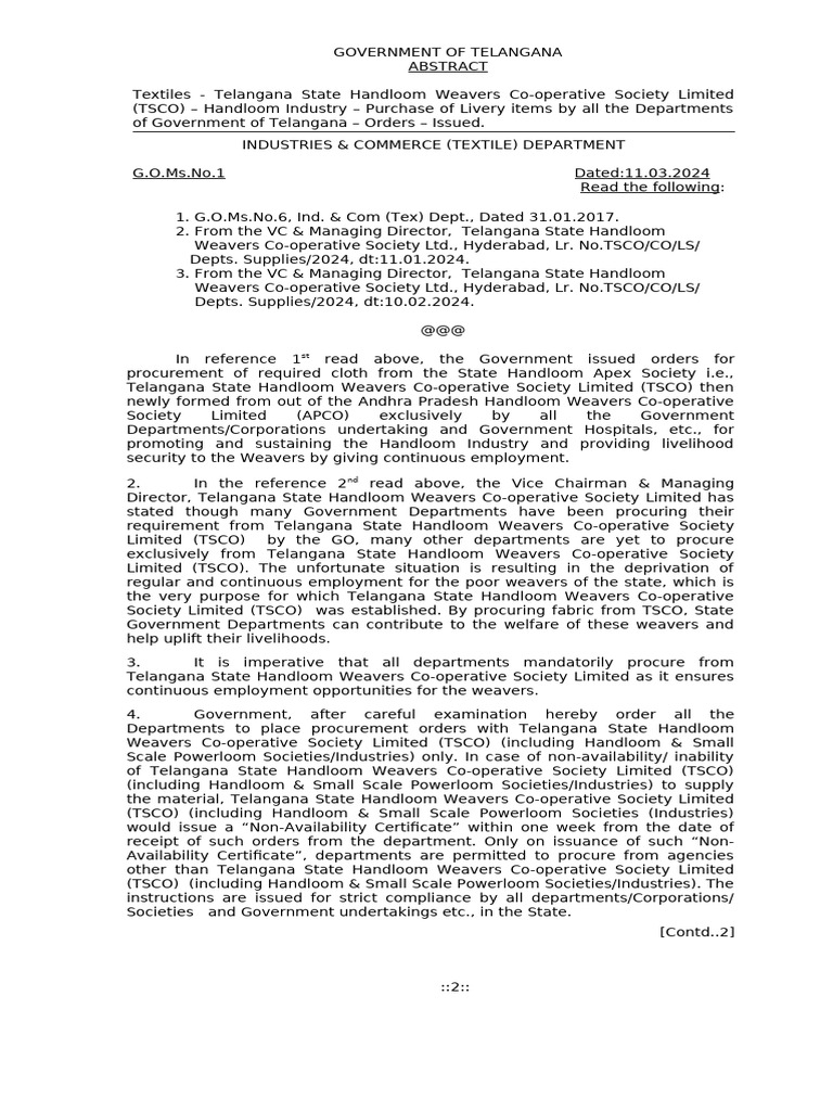 GOMs - No.1, DT 12.03.24 - 429-2024-GO - TSCO - Purchase of Livery Items by All The Department ...