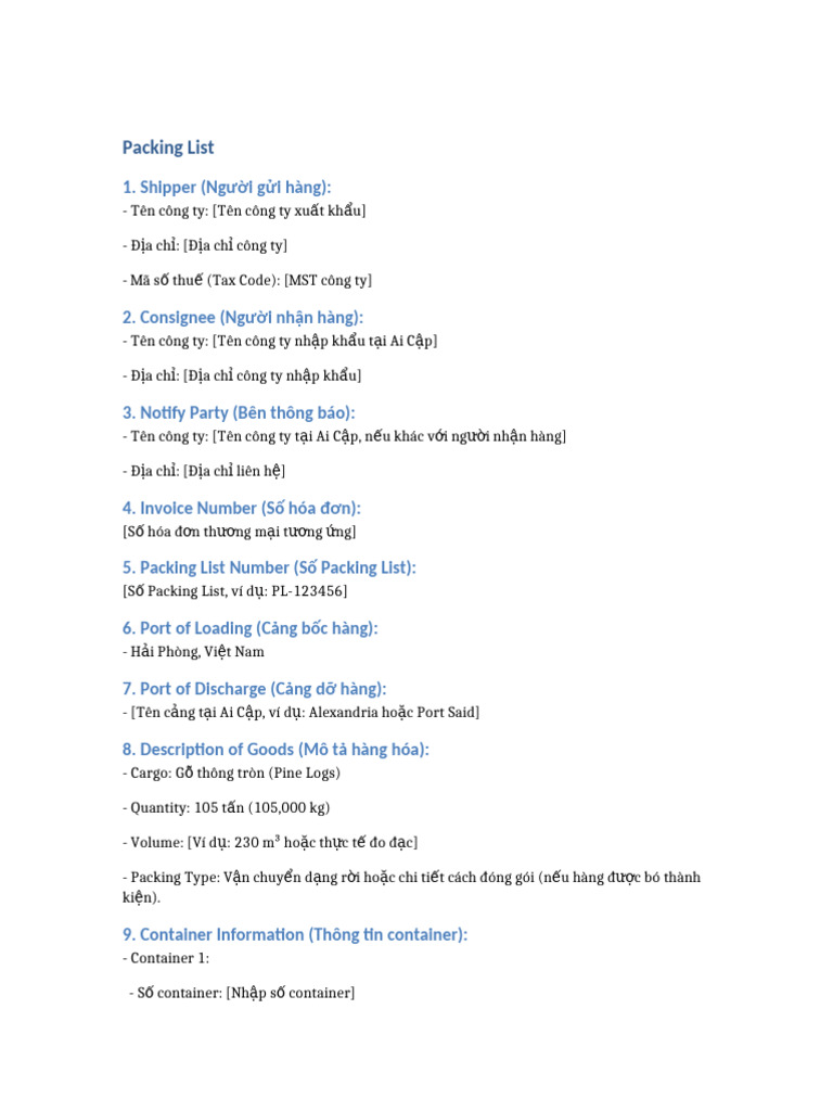 Packing_List_Export_105_Tons_Wood_FOB | PDF