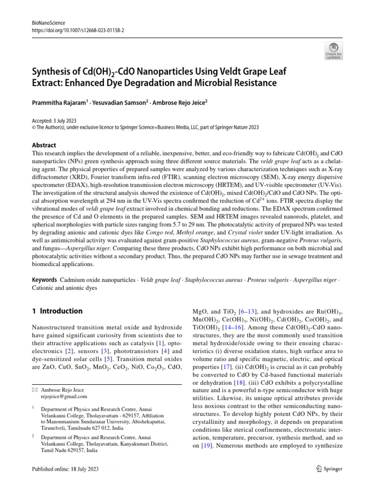 Synthesis_of_Cd_OH_2_CdO_Nanoparticles_U | PDF | X Ray Crystallography ...