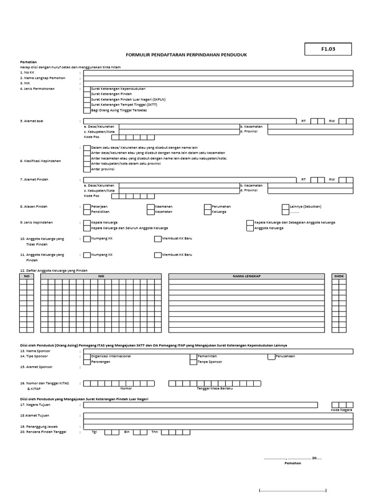 Formulir F1-03 | PDF