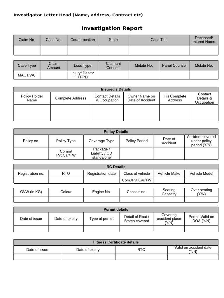 Investigation Report for Accident Claim | PDF | Driver's License ...