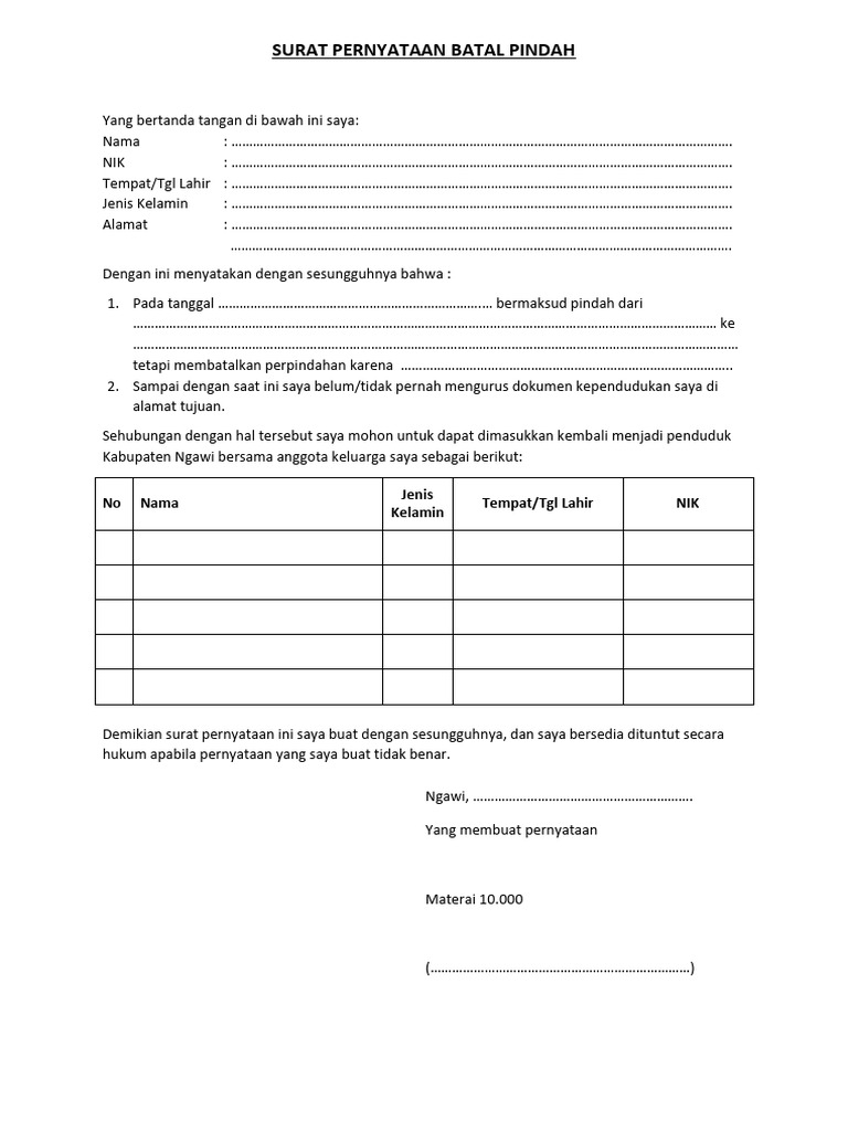 [Dafduk] Surat Pernyataan Batal Pindah | PDF