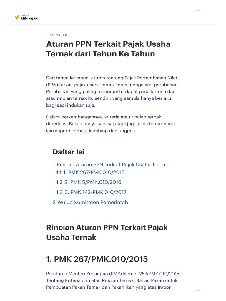 Aturan Tentang PPN Terkait Pajak Usaha Ternak Dari Tahun Ke Tahun | PDF