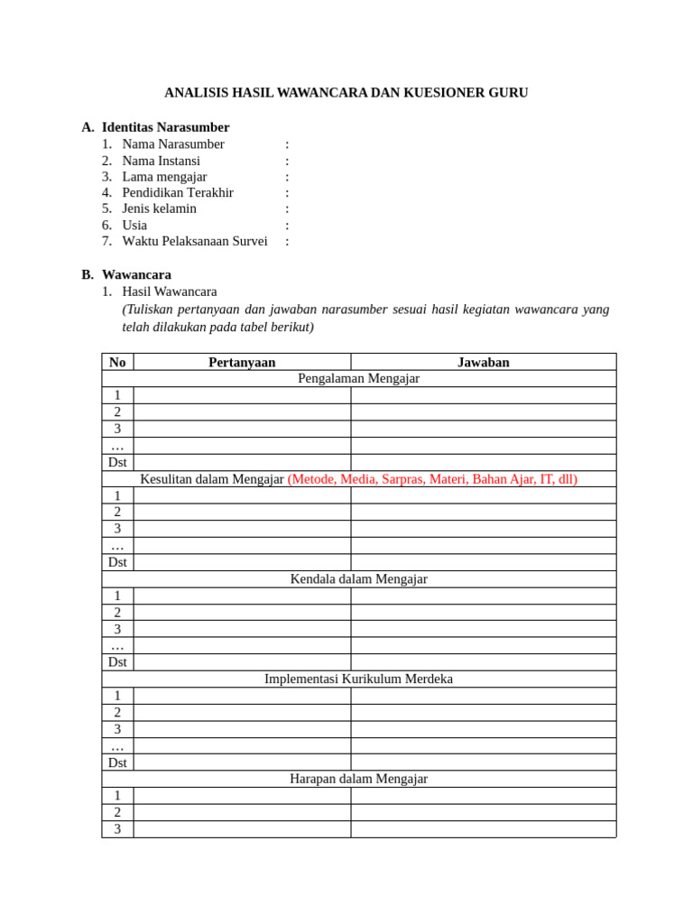 Analisis Hasil Wawancara Dan Kuesioner Guru | PDF