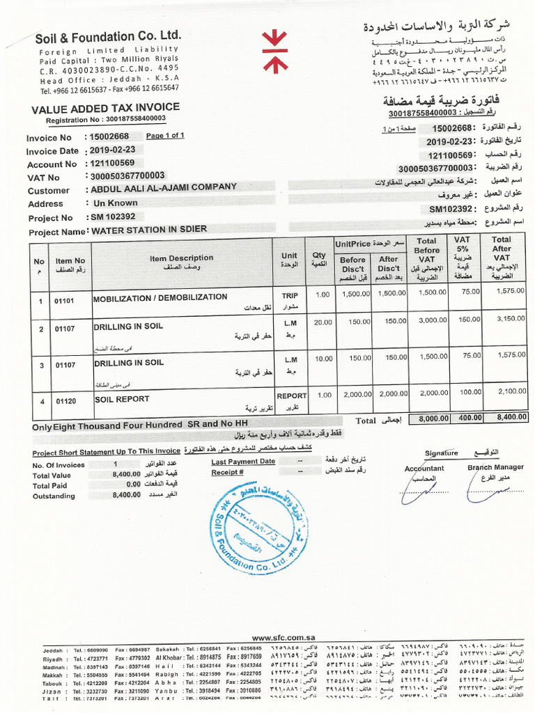 Invoice No 15002668 Soil Foundation Co | PDF