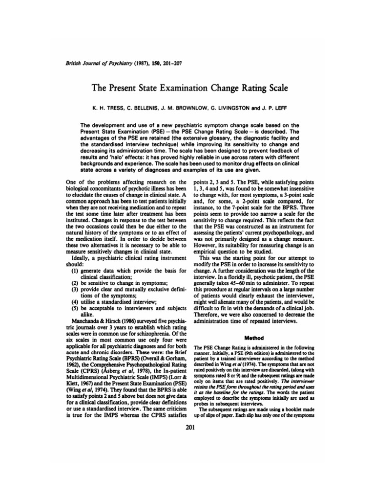 The Present State Examination Change Rating Scale: K. H. Tress, C ...