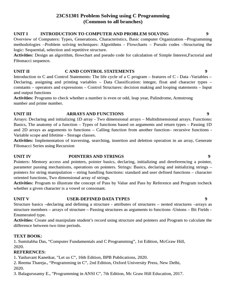 C syllabus | PDF | Pointer (Computer Programming) | String (Computer ... C syllabus | PDF | Pointer (Computer Programming) | String (Computer ...