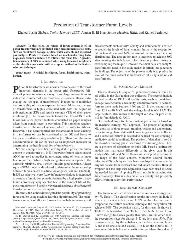 Prediction of Transformer Furan Levels | PDF | Machine Learning ...
