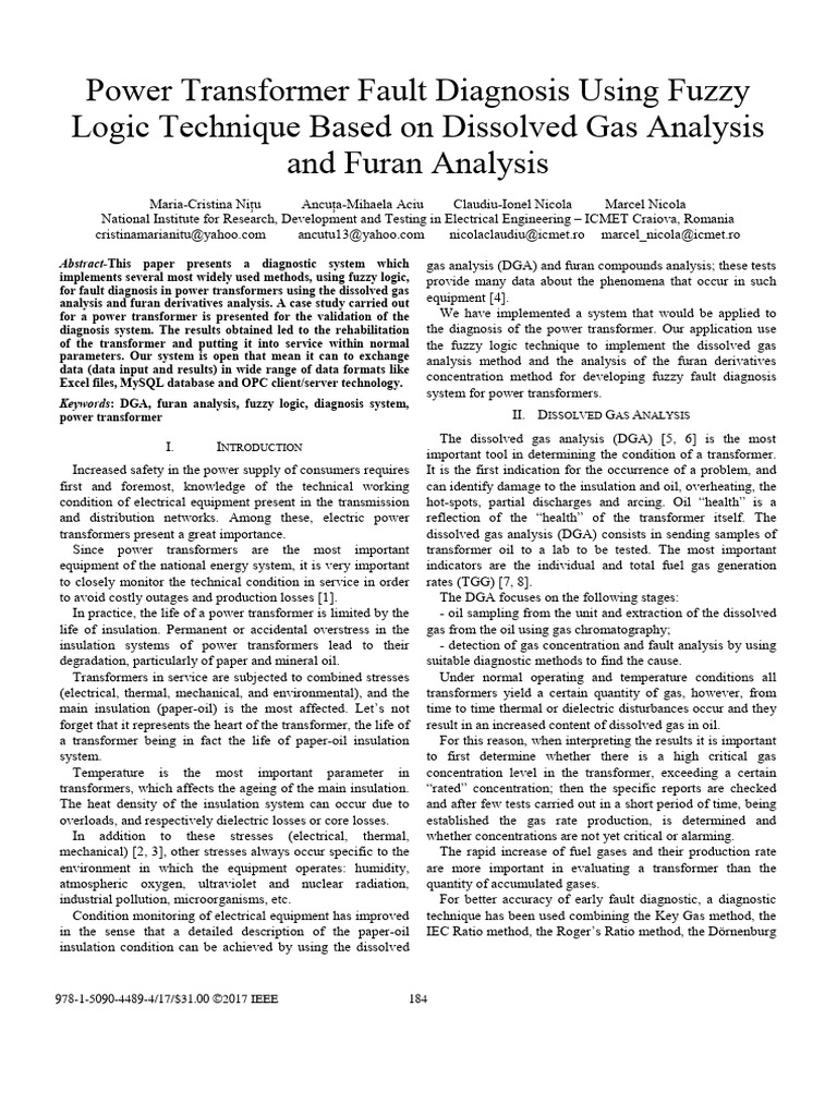 Power Transformer Fault Diagnosis Using Fuzzy Logic Technique Based On Dissolved Gas Analysis ...