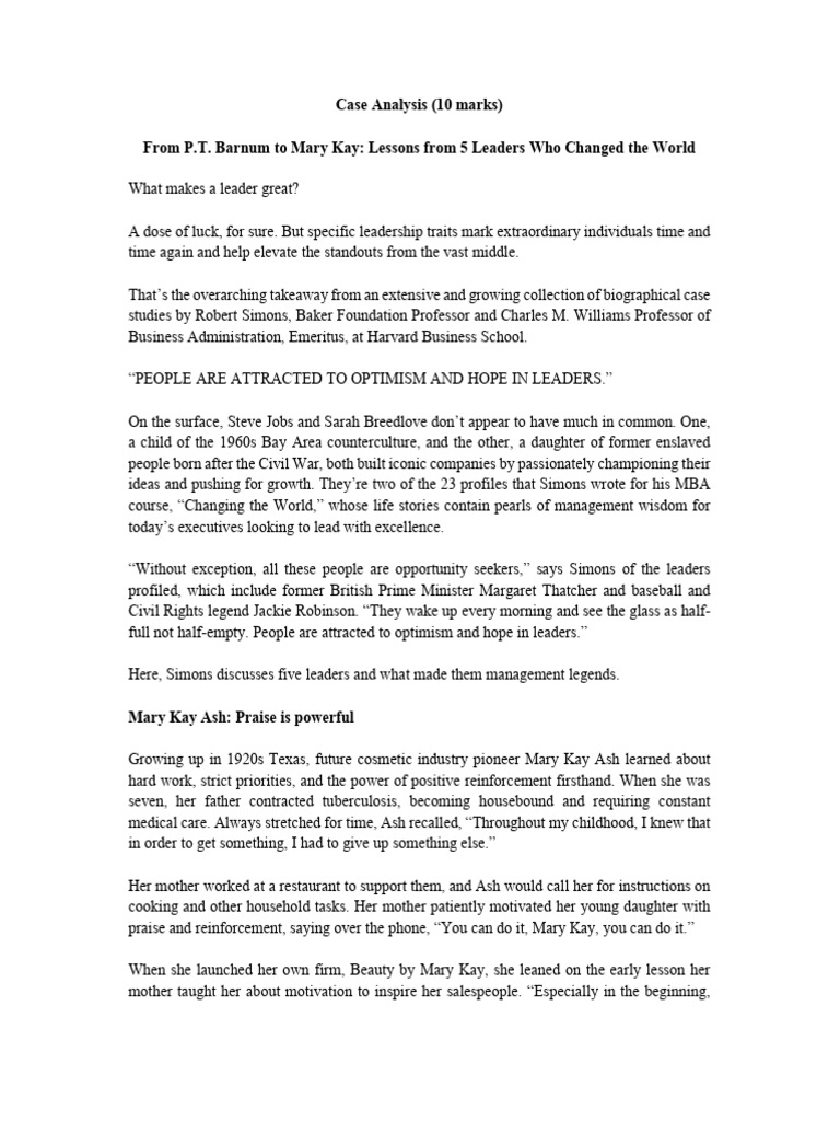 Case Study Analysis | PDF | P. T. Barnum | Alcoholics Anonymous