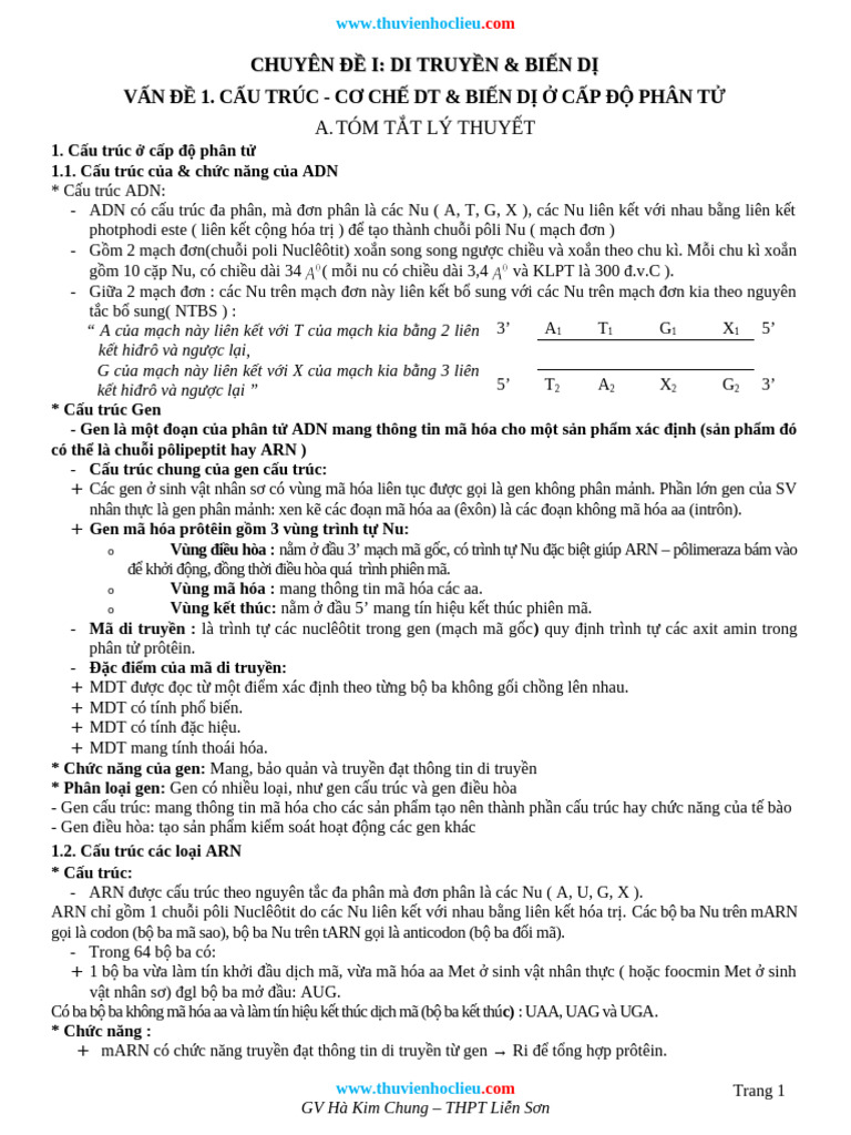 Tai Lieu On Tap Sinh Hoc 12 Ly Thuyet | PDF