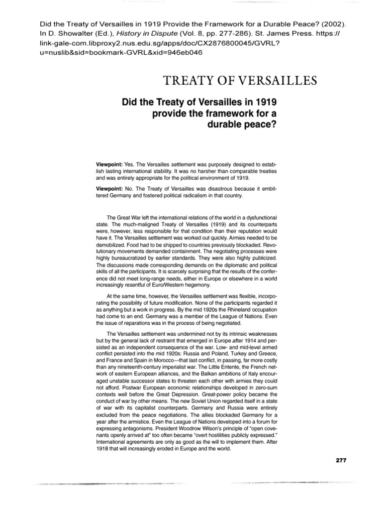 Did The Treaty of Versailles in 1919 Provide The Framework For A ...
