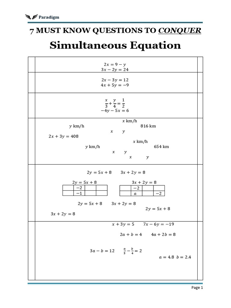Sec 2 Paradigm Math Simultaneous Equation | PDF | Speed | Equations
