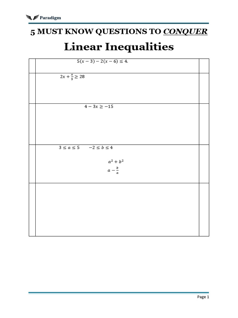 Sec-2-Paradigm-Math-Linear-Inequality | PDF | Numbers | Mathematics