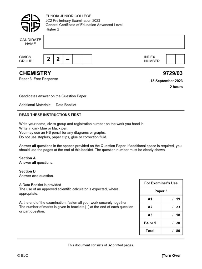 2023 EJC H2 Chem P3 | PDF | Chemical Reactions | Silver