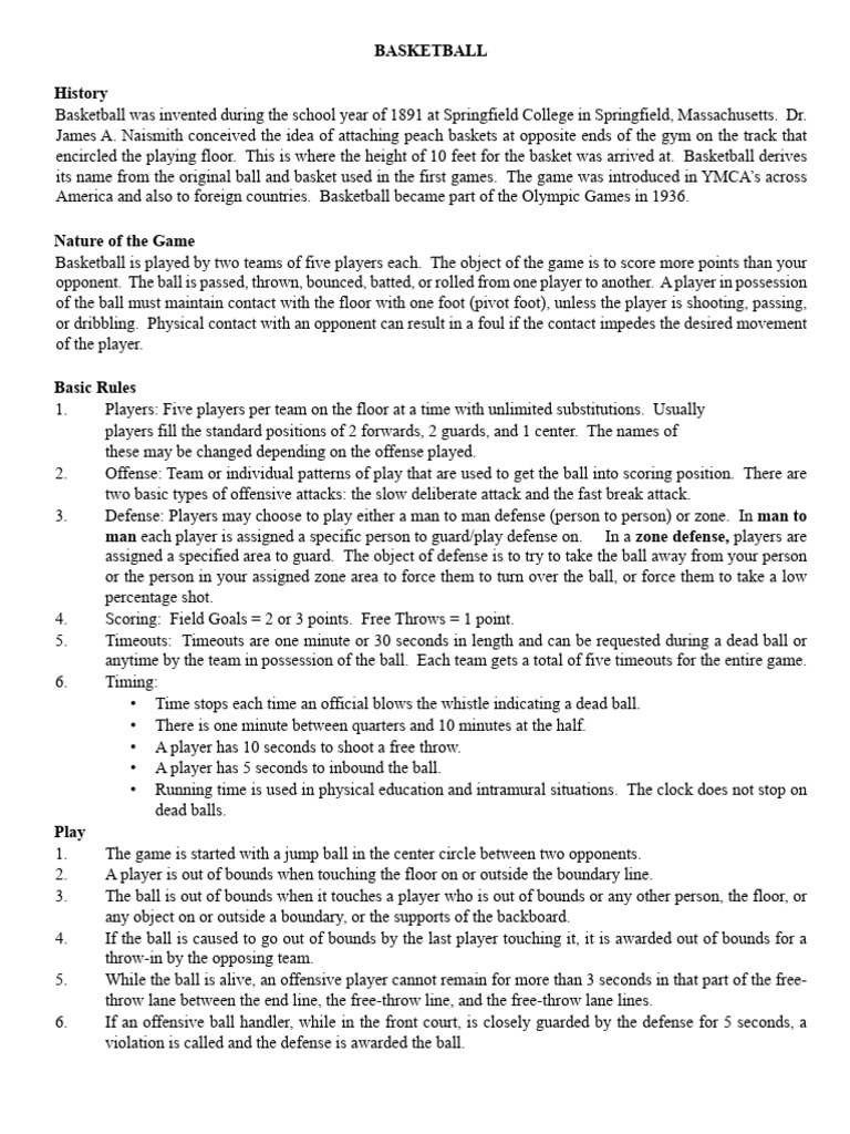 Basketball-Handout | PDF | Basketball Positions | Ball Games
