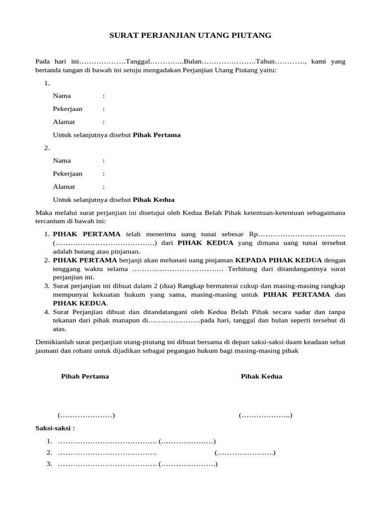 Surat Perjanjian Utang Piutang | PDF